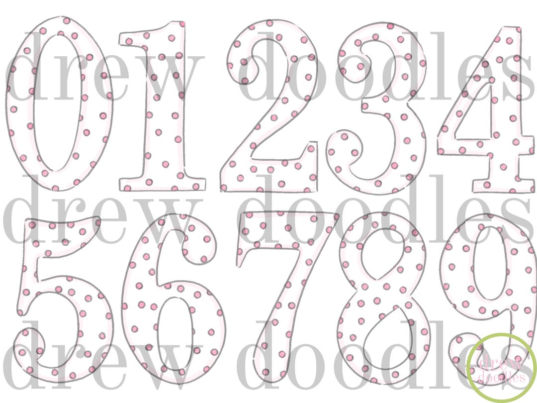Watercolor Light Pink Bitty Dot Numbers 0-9 Digital Clip Art Set ...
