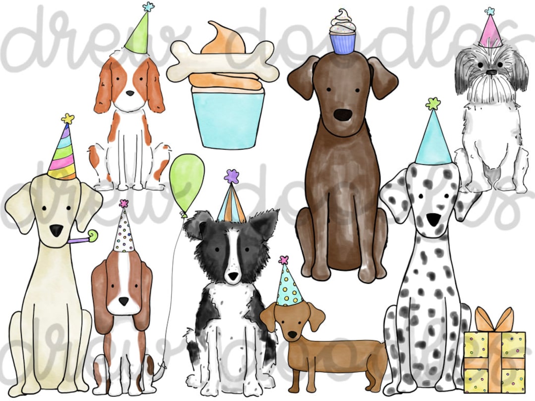 Watercolor Party Dogs Digital Clip Art Set- Instant Download - Etsy