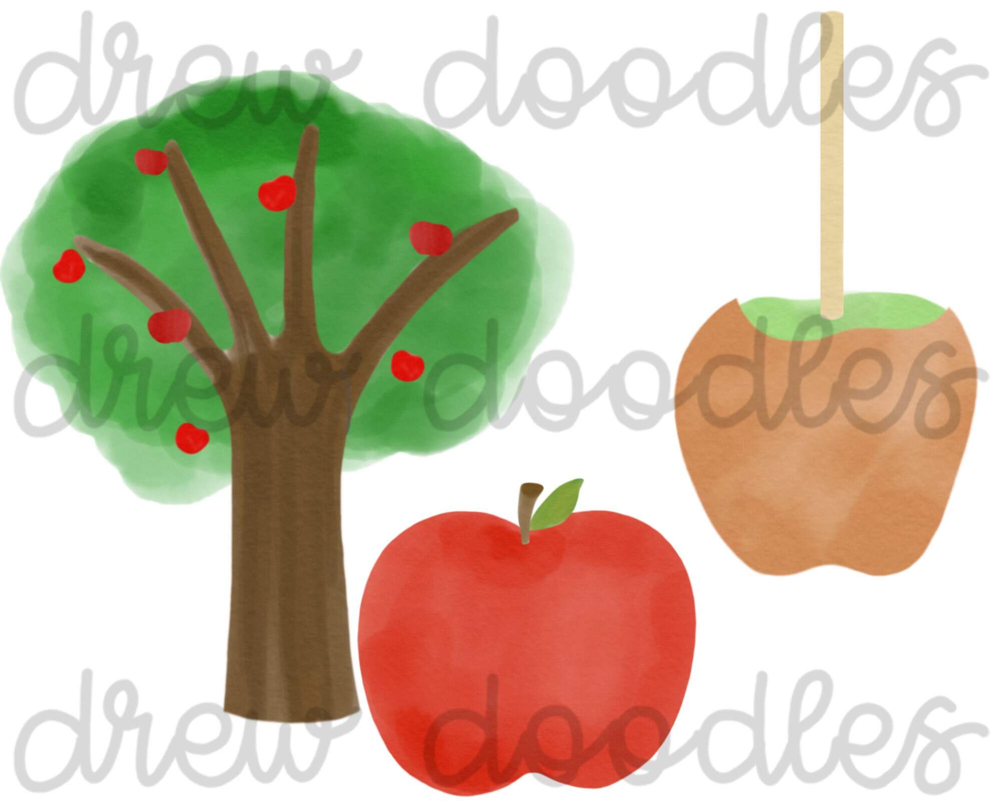 Watercolor Apple Orchard Digital Clip Art Set Instant - Etsy