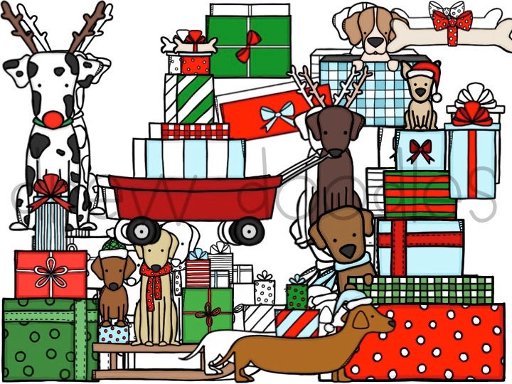 Puppy Presents Digital Clip Art Set Color and Black Line - Etsy