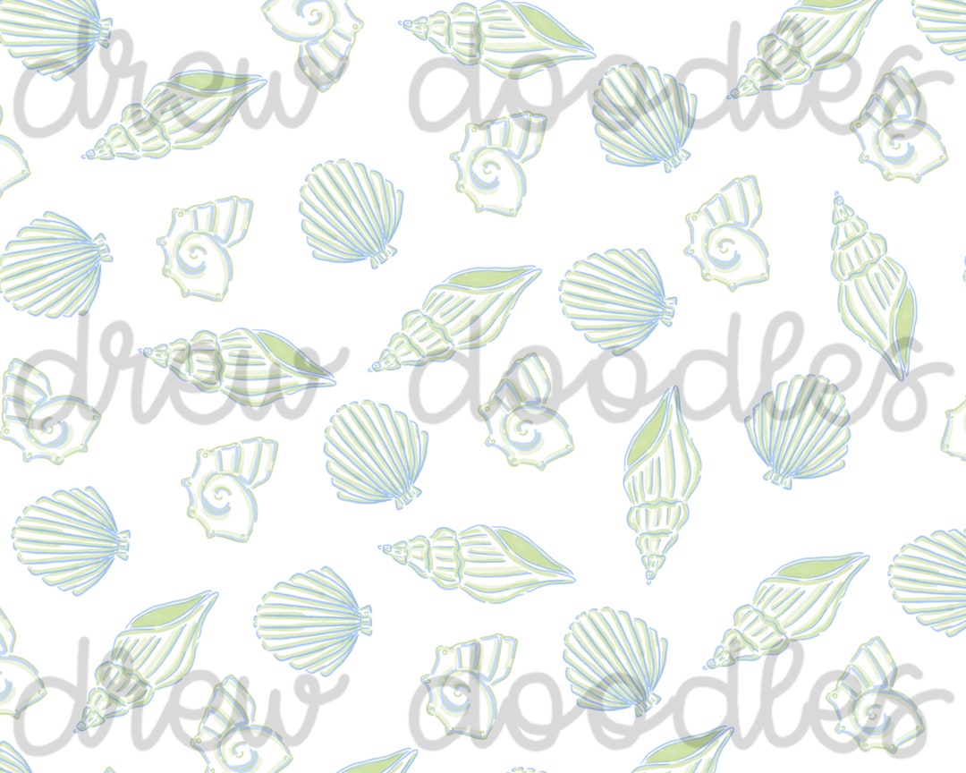 Watercolor Blue and Green Seashells Print Pattern Digital Papers ...