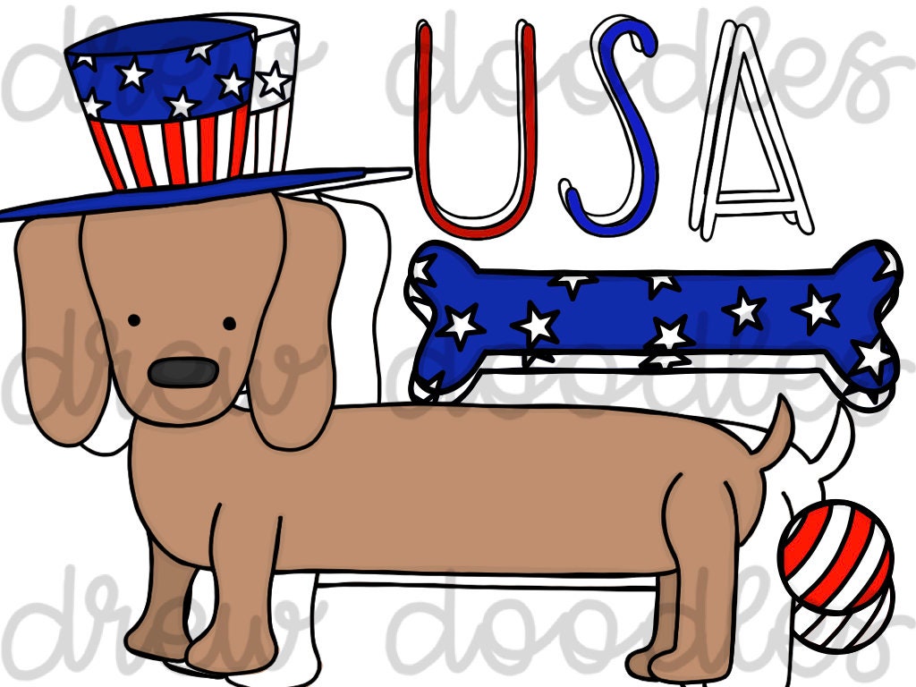 Patriotic Dogs Digital Clip Art Set- Color and Black Line Version ...