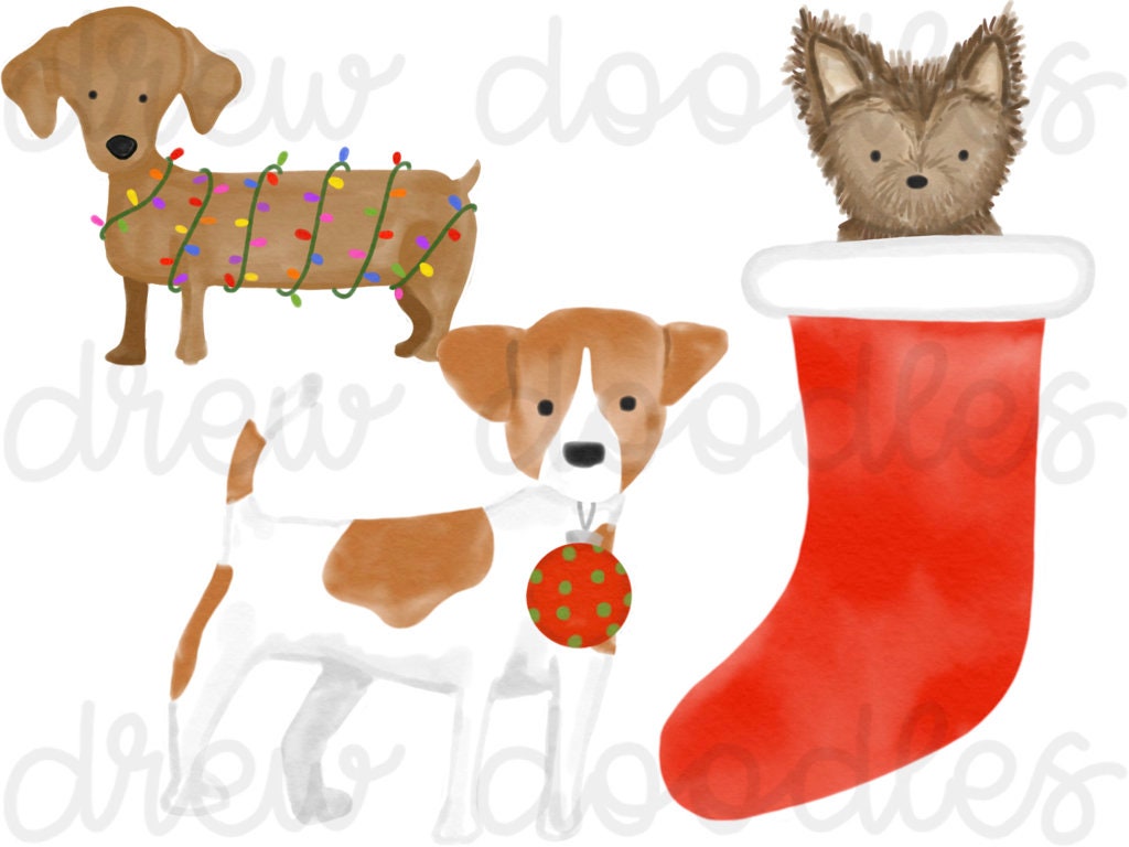 Watercolor Christmas Dogs Digital Clip Art Set Instant - Etsy