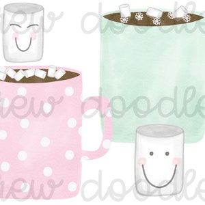 Watercolor Marshmallows Hot Chocolate Digital Clip Art Set - Etsy