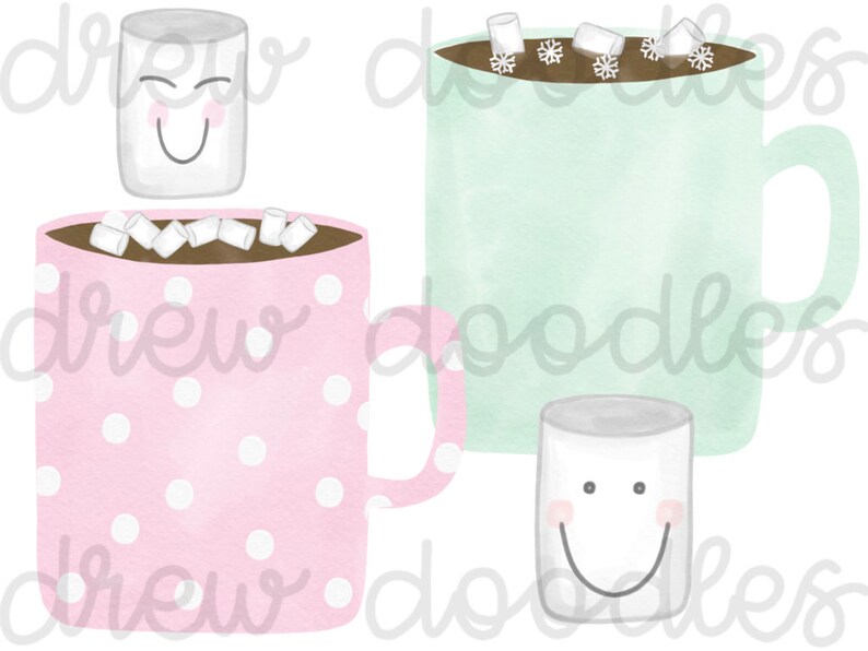 Watercolor Marshmallows Hot Chocolate Digital Clip Art Set - Etsy