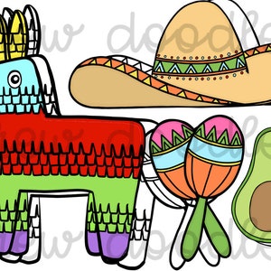 Fiesta/cinco De Mayo Digital Clip Art Set- Color and Black Line COMBO ...