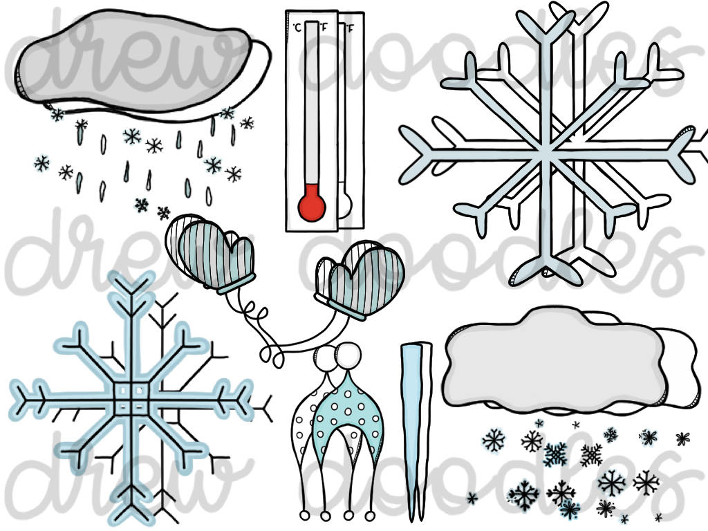 Weather Doodles 2 Digital Clip Art Set- Color and Black Line COMBO ...