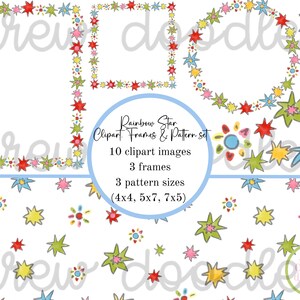 Watercolor Rainbow Star Frames, Clip Art, and Patterns COMBO- Instant ...