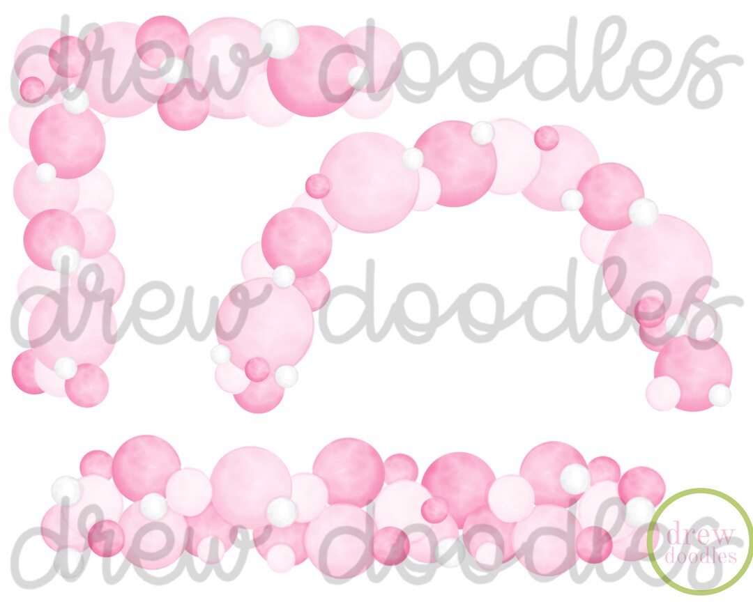 Watercolor Pink Balloon Garlands and Arch Digital Clip Art Set- Instant ...