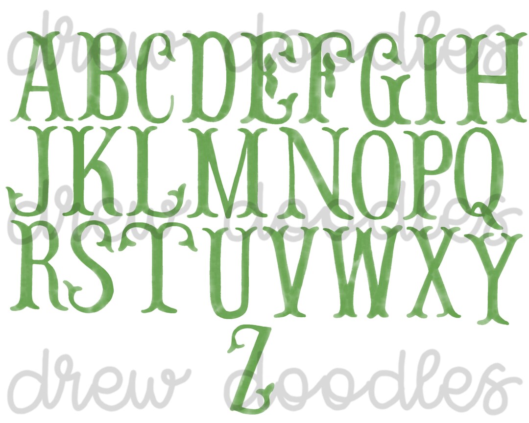 Watercolor Green Fishtail Monogram Alphabet Digital Clip Art Set ...