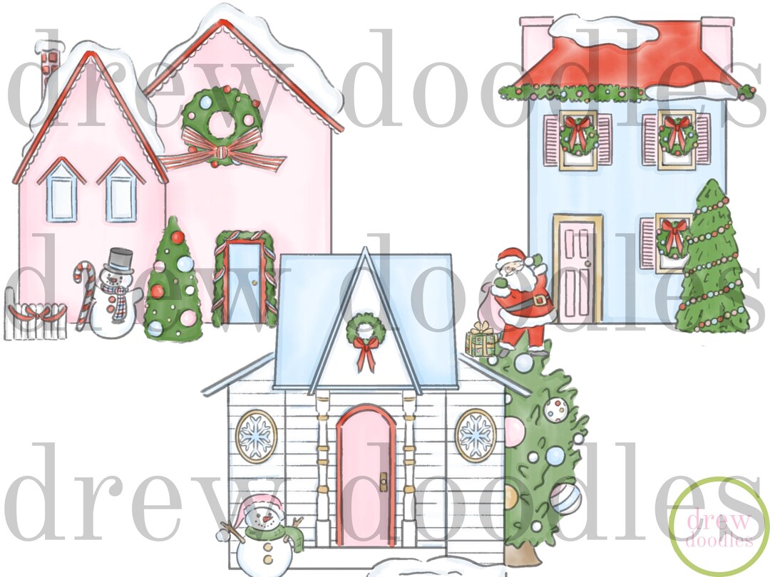 Watercolor Christmas Houses Digital Clip Art Set- Instant Download - Etsy