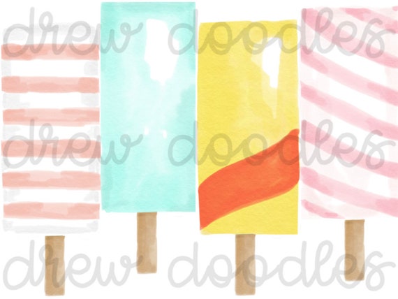 Clip Art & Image Files Papercraft Embellishments Watercolor Popsicle ...