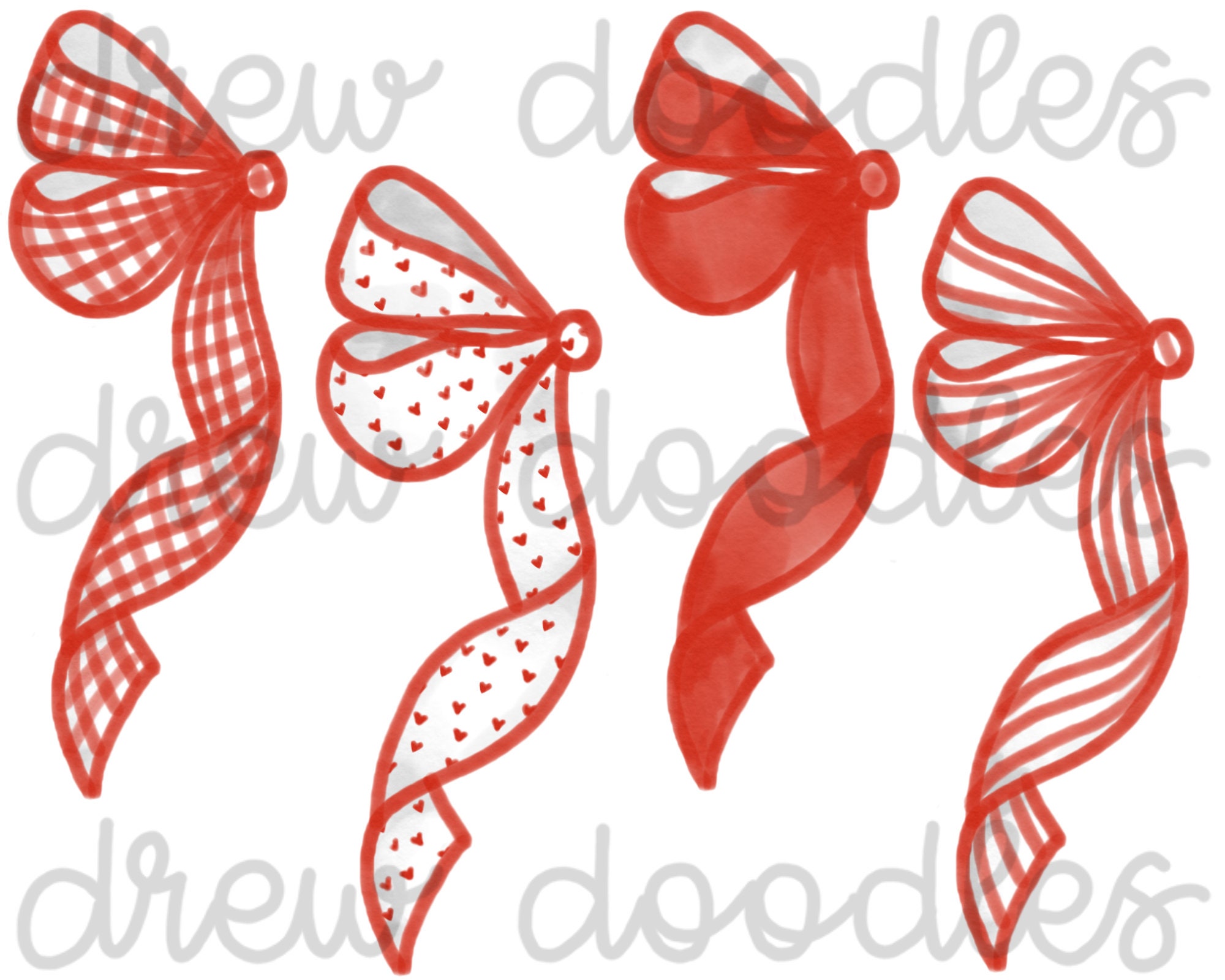 Watercolor Side Red Ribbons Bows for Monogram Digital Clip Art - Etsy