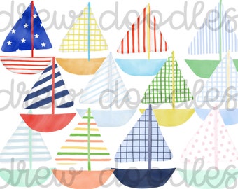 Watercolor Sailboats Digital Clip Art Set Instant Download | Etsy