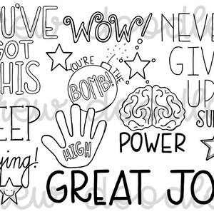 Positive Messages Doodles Digital Clip Art Set- Black Line Version ...