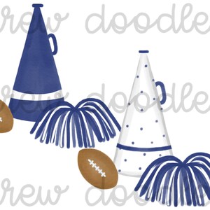 Watercolor Blue Cheerleading Pom Pom Megaphone Digital Clip Art Set ...