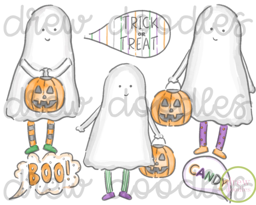 Watercolor Halloween Ghosts Digital Clip Art Set- Instant Download - Etsy