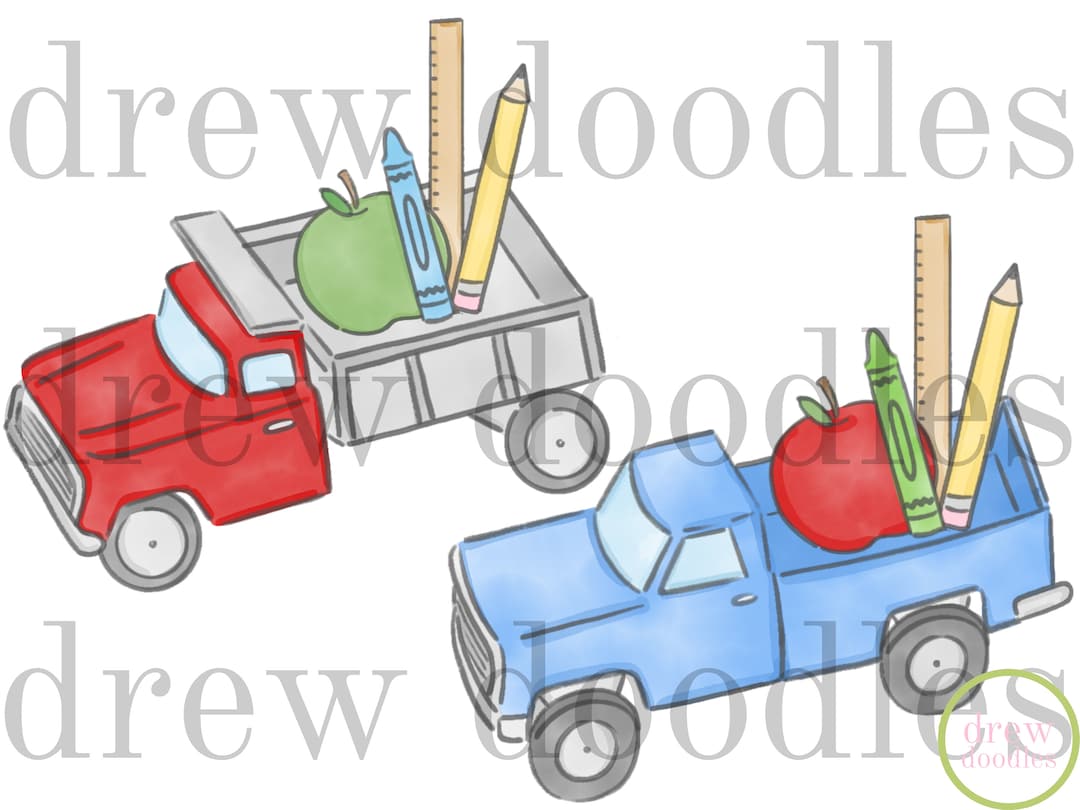 Watercolor Back to School Trucks Digital Clip Art Set- Instant Download ...