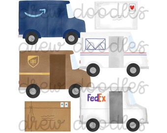 Watercolor Christmas Construction Trucks Digital Clip Art Set | Etsy