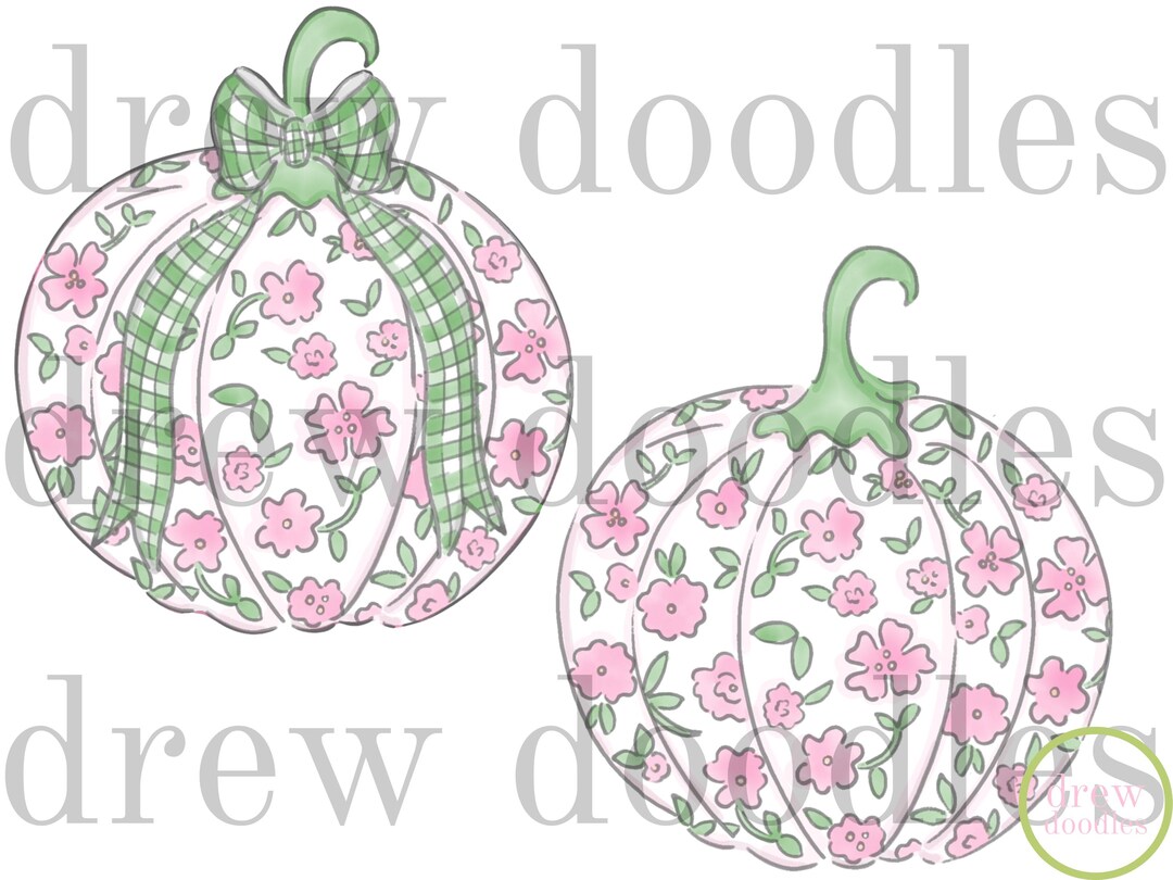 Watercolor Pink and Green Floral Pumpkins Digital Clip Art Set- Instant ...