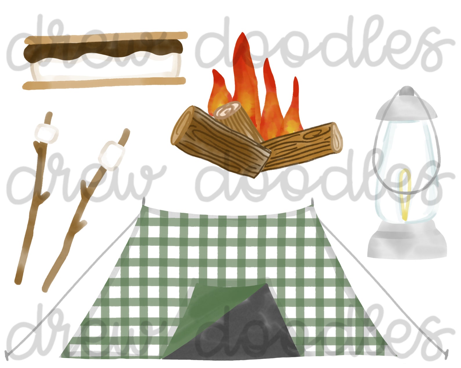 Watercolor Camping Smores Tent Digital Clip Art Set Instant - Etsy