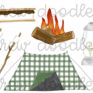 Watercolor Camping, Smores, Tent Digital Clip Art Set- Instant Download ...