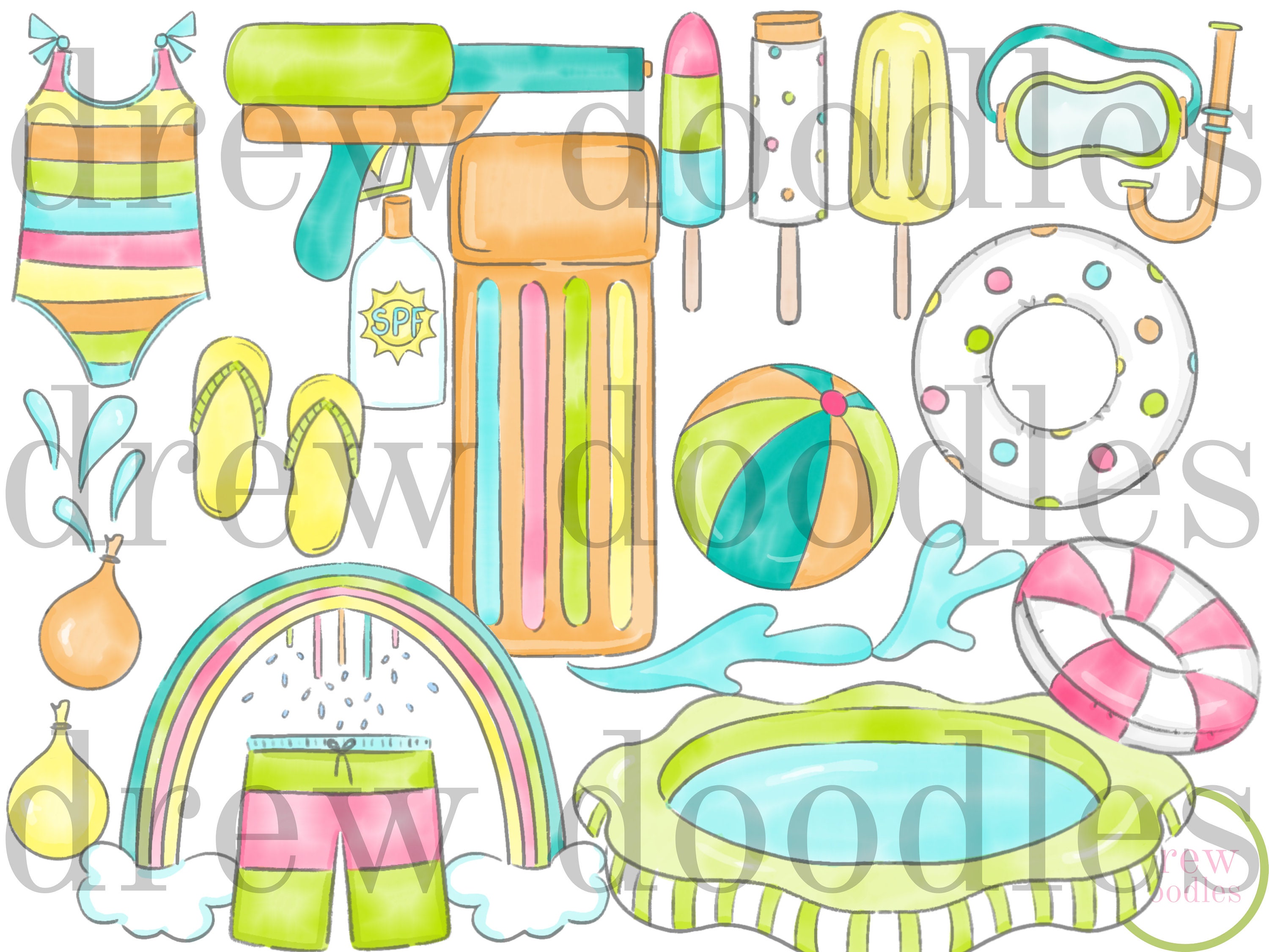 Watercolor Pool Party Jumbo Clip Art Set- Instant Download - Etsy