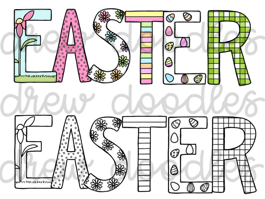 Easter Letters Digital Clip Art Set- Color and Black Line- Instant ...
