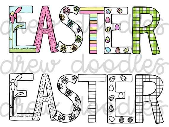 Easter Letters Digital Clip Art Set Color and Black Line | Etsy