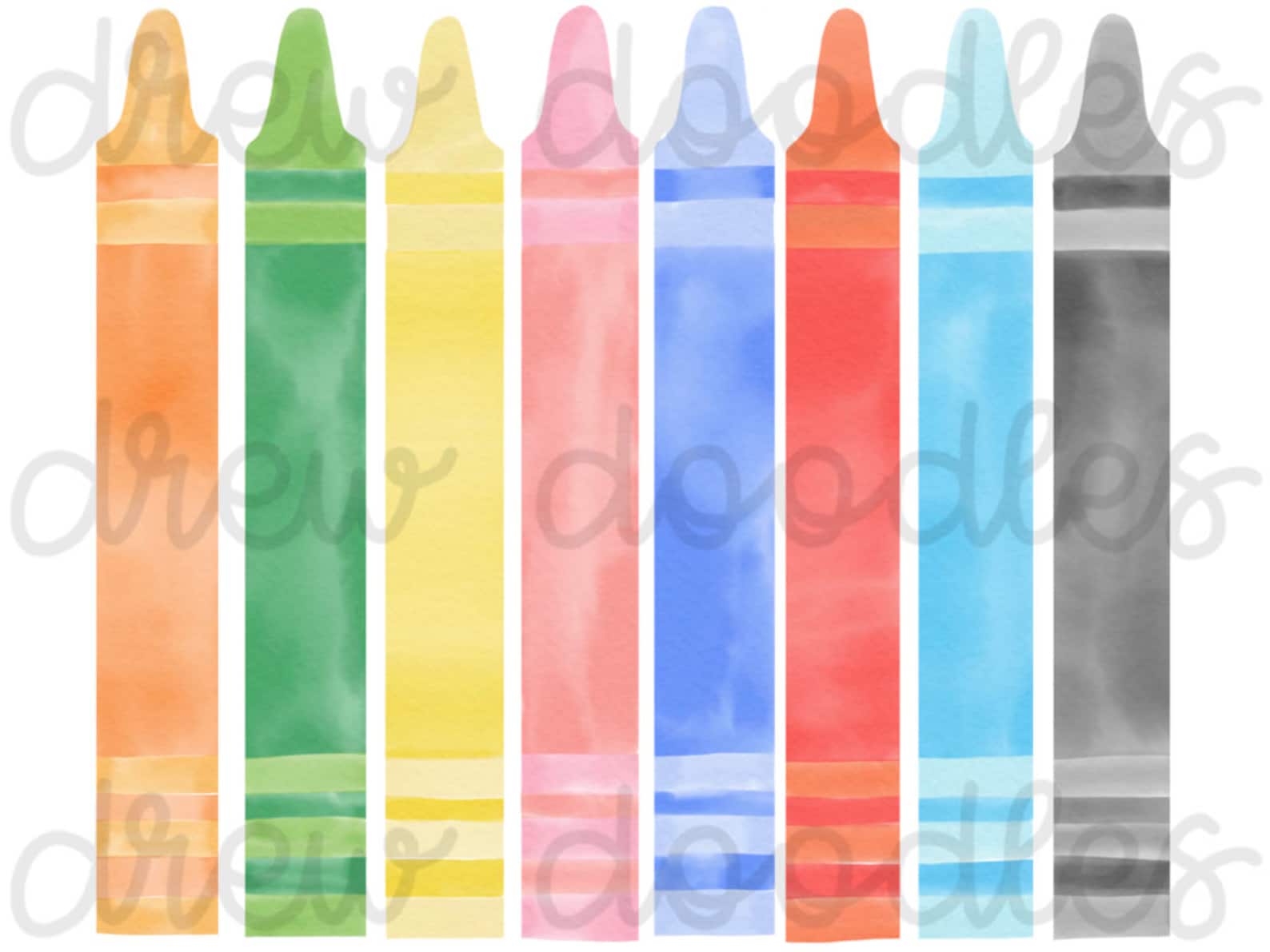 Watercolor Crayons Digital Clip Art Set Instant Download | Etsy