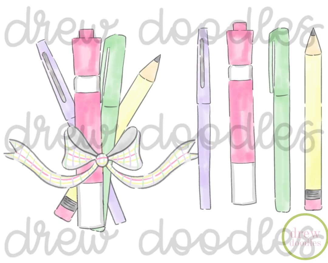 Watercolor Pastel Teacher Pens Digital Clip Art Set- Instant Download ...