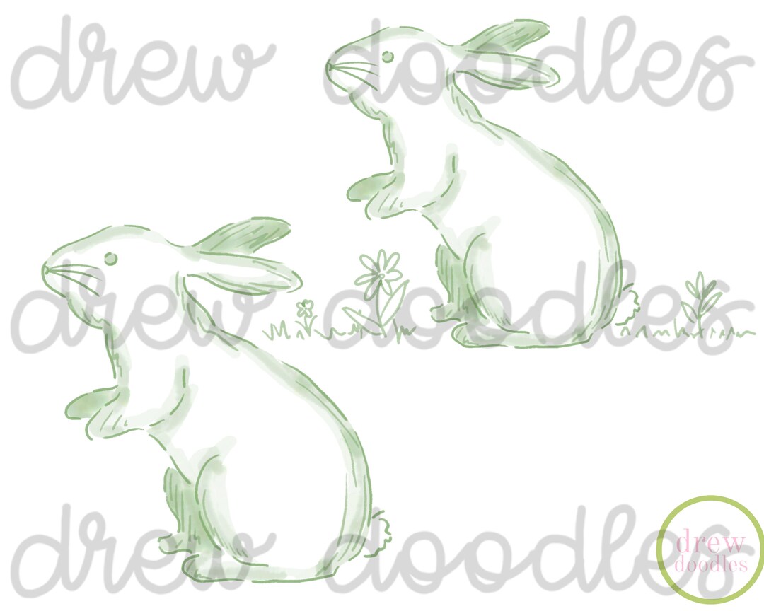 Watercolor Easter Spring Green Bunny Rabbit Digital Clip Art Set ...
