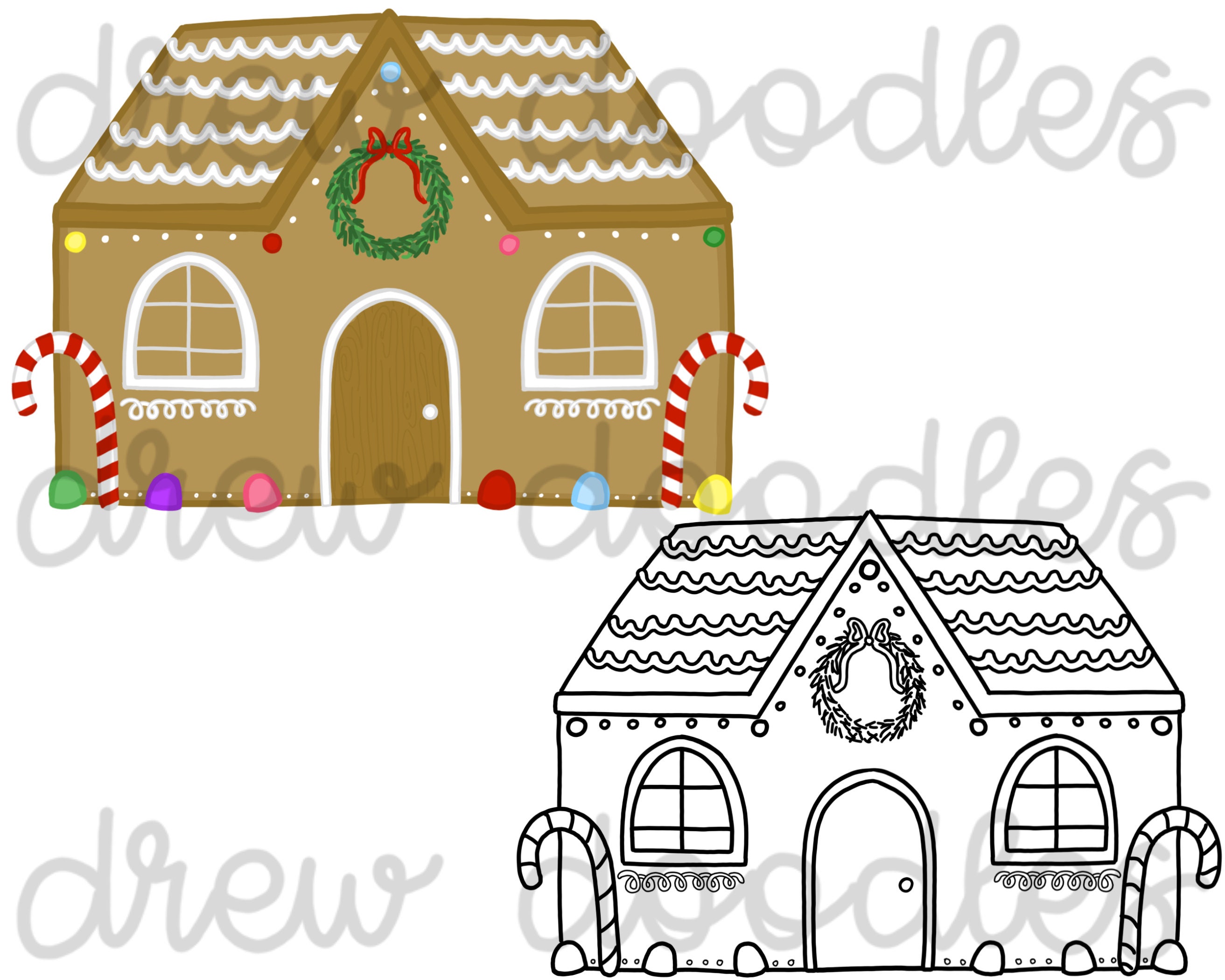 Gingerbread Village Clipart Black