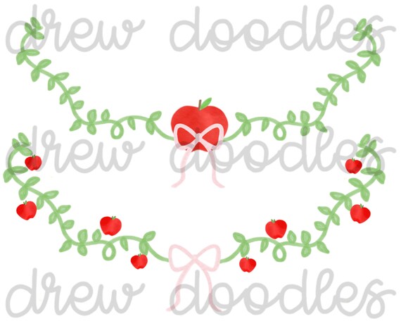 Watercolor Apple Bow Frame Digital Clip Art Set Instant - Etsy