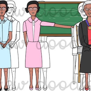 Katherine Johnson Digital Clip Art Set- Color and Black Line COMBO ...