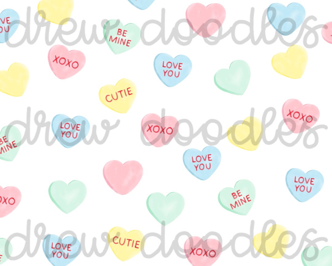 Watercolor Valentine's Day Conversation Hearts Candy Print Pattern ...