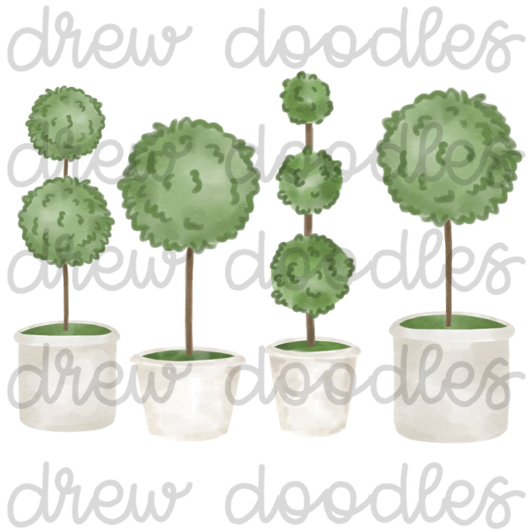 Watercolor Boxwood Topiaries- Digital Clip Art Set- Instant Download - Etsy