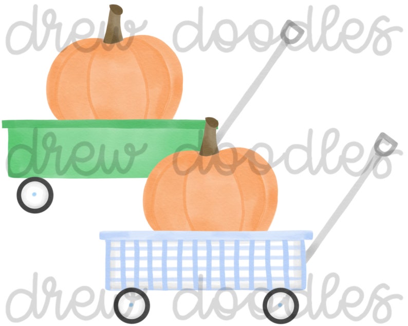 Watercolor Blue and Green Boy Pumpkin Wagons Digital Clip Art - Etsy
