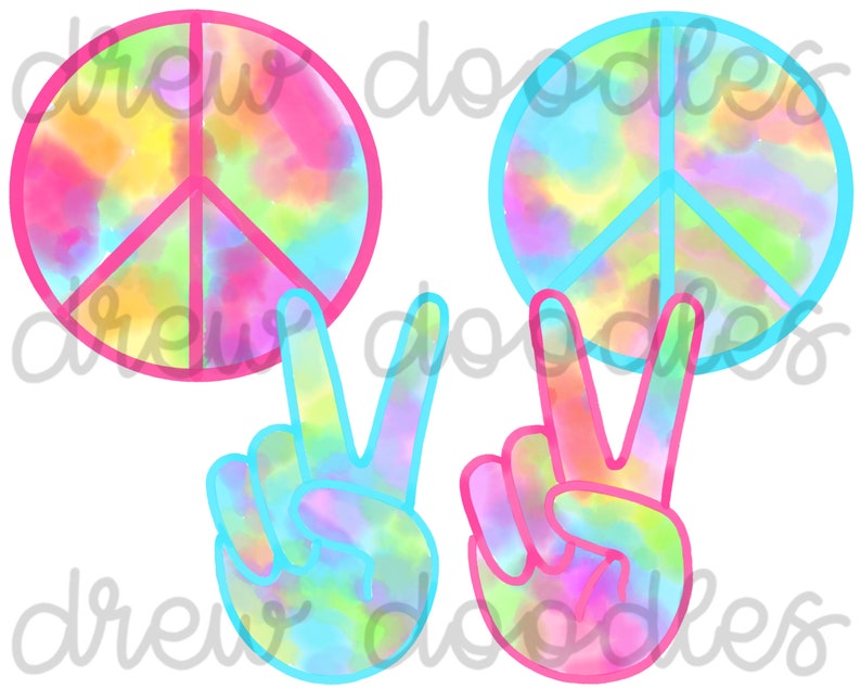 Watercolor Tie Dye Groovy Peace Sign Digital Clip Art Set - Etsy