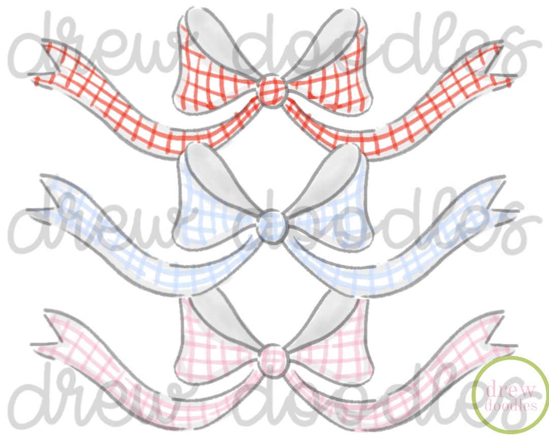 Watercolor Gingham Bows Ribbons Digital Clip Art Set- Instant Download ...