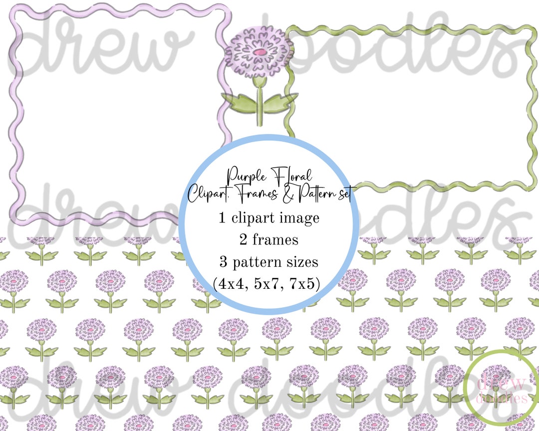 Watercolor Purple Flower Frames, Clip Art, and Pattern COMBO- Instant ...