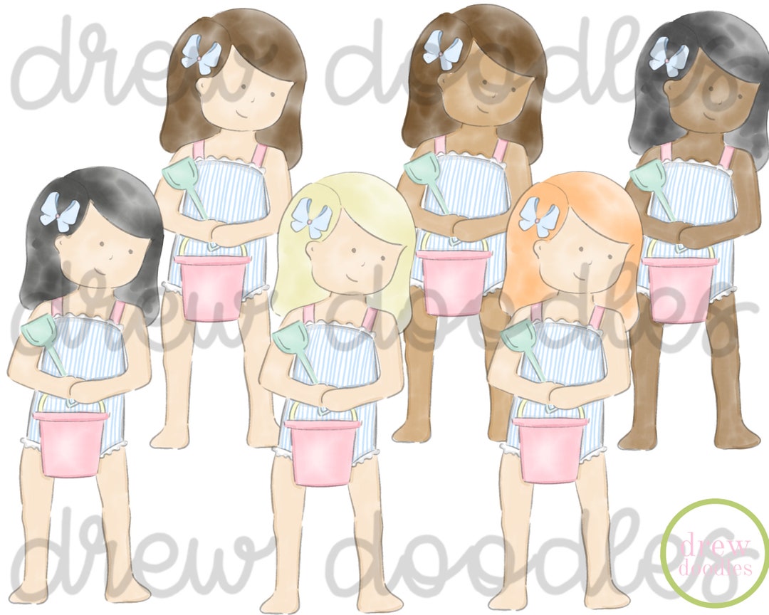 Watercolor Beach Girls Digital Clip Art Set- Instant Download - Etsy