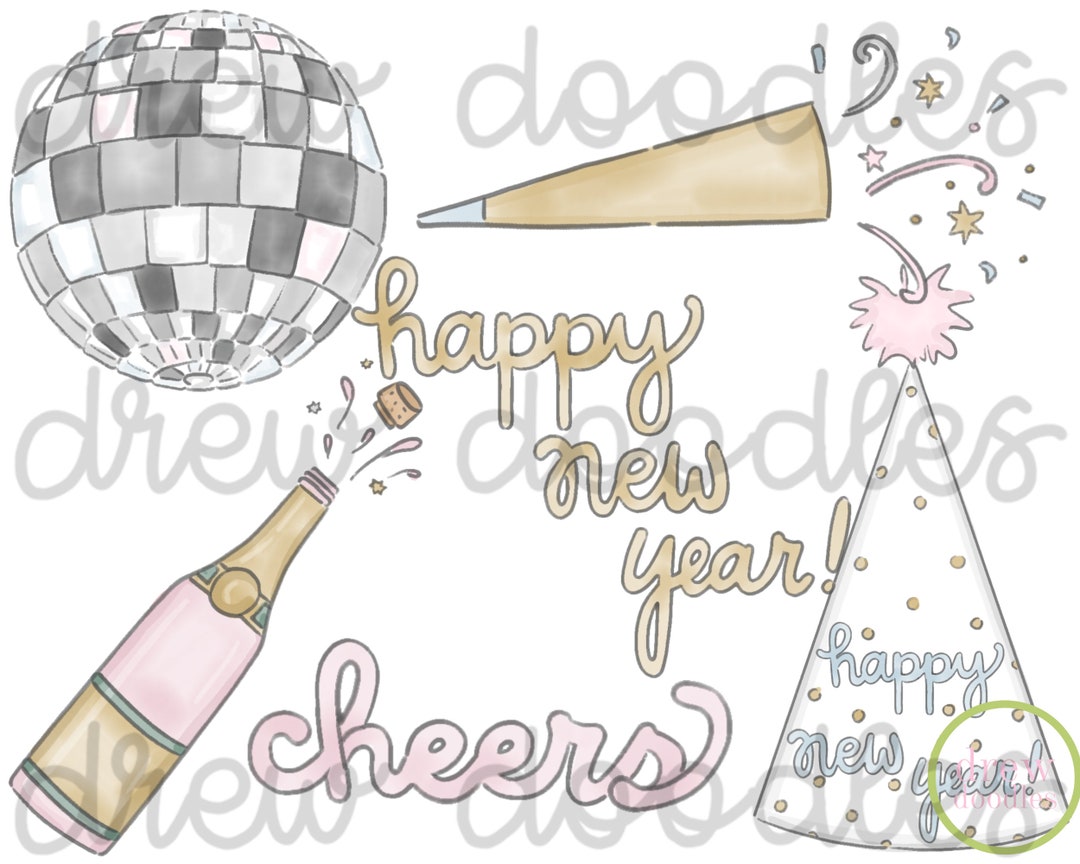 Watercolor New Years Digital Clip Art Set- Instant Download - Etsy