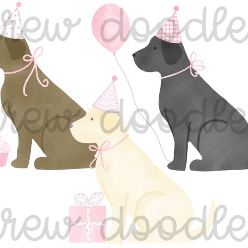 Watercolor Pink Party Dog Heads Digital Clip Art Set Instant - Etsy