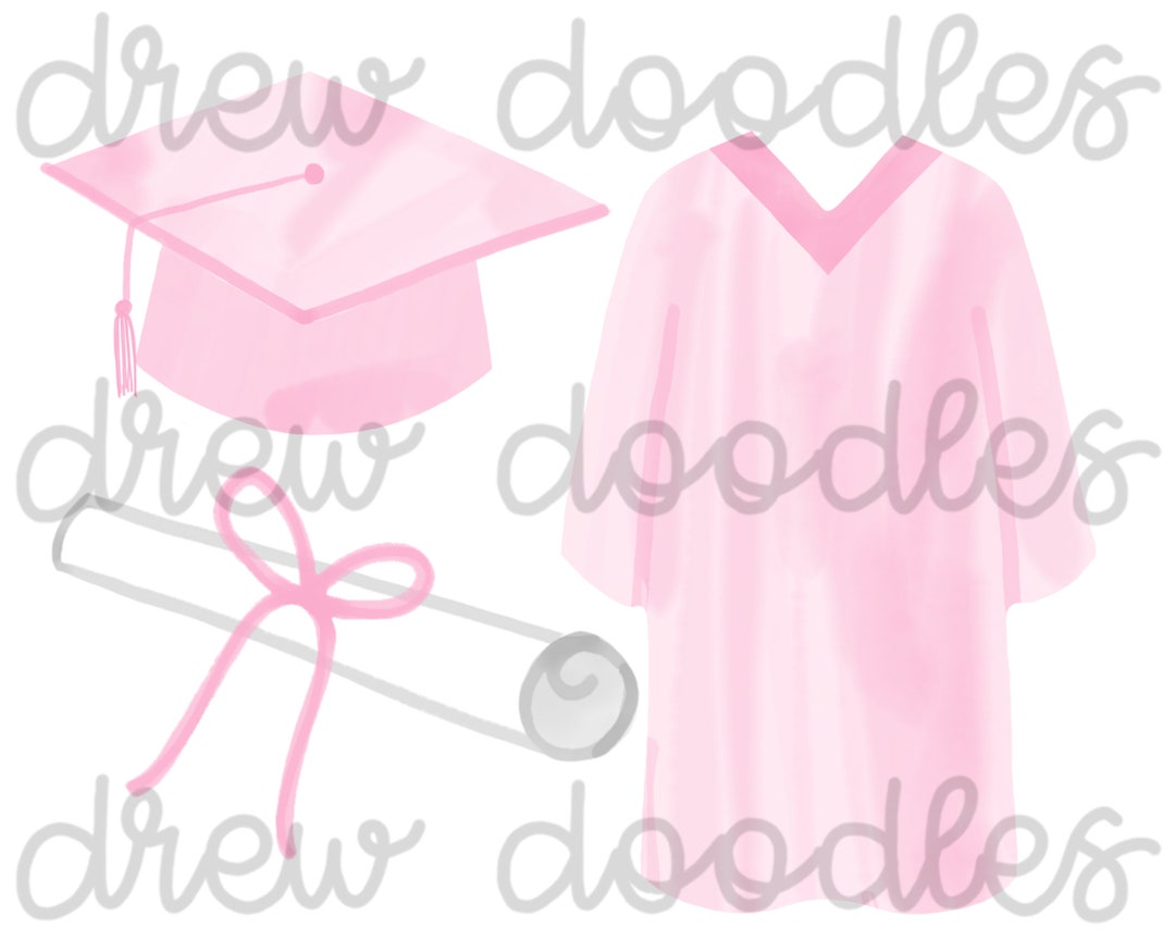 Watercolor Pink Graduation Cap and Gown Digital Clip Art Set- Instant ...