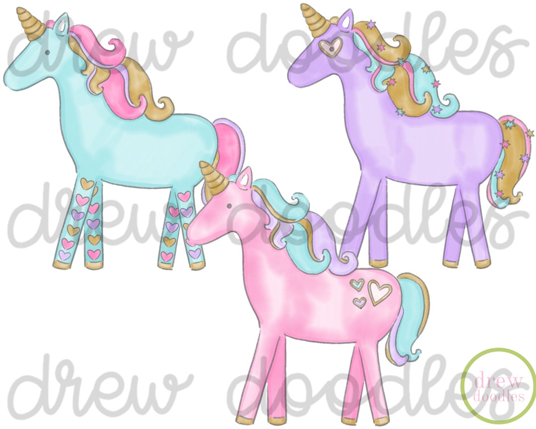 Watercolor Valentine's Day Unicorns Digital Clip Art Set- Instant ...