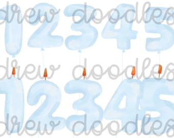 Watercolor Pink Number Balloons Digital Clip Art Set Instant | Etsy