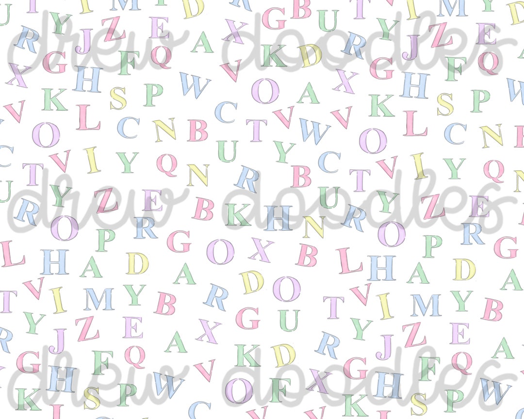 Watercolor Pastel Alphabet School Pattern Digital Papers Backgrounds ...