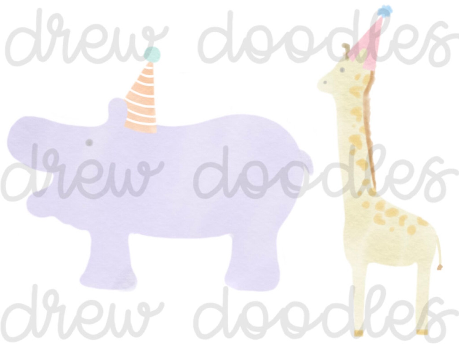 Watercolor Party Zoo Animals Digital Clip Art Set Instant - Etsy