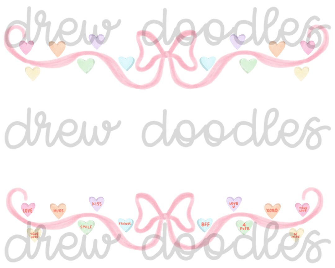 Watercolor Valentine's Day Conversation Hearts Ribbon Bow Digital Clip ...